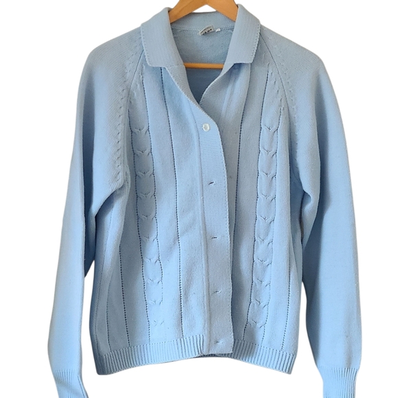 Sweaters | Light Blue Cable Knit Womens Cardigan Sweater Xl Cozy ...